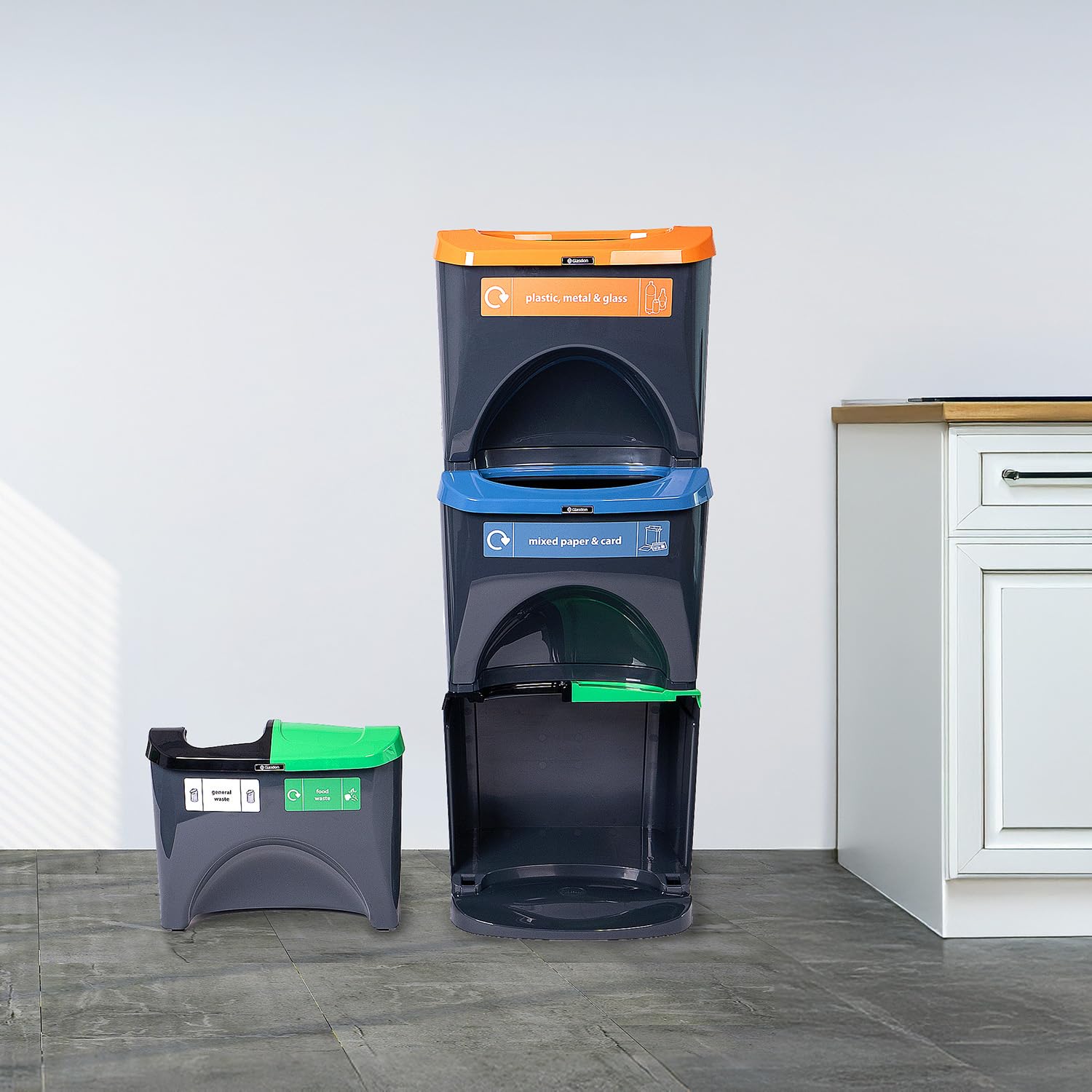 Nexus® Stack 90 Recycling Bins - Stackable for 4 Waste Streams Home ...